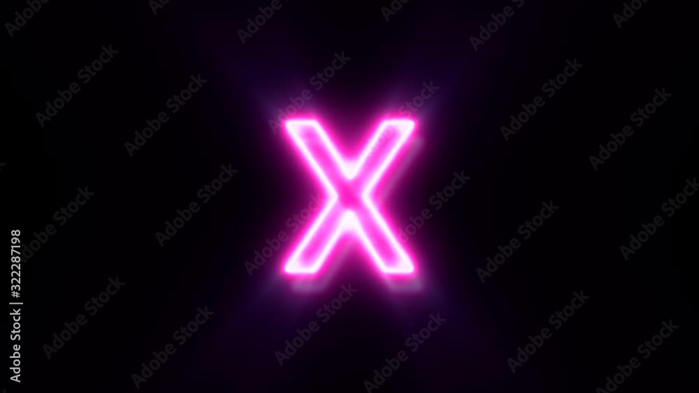 Pink neon font letter X lowercase blinks and appear in center Stock ...