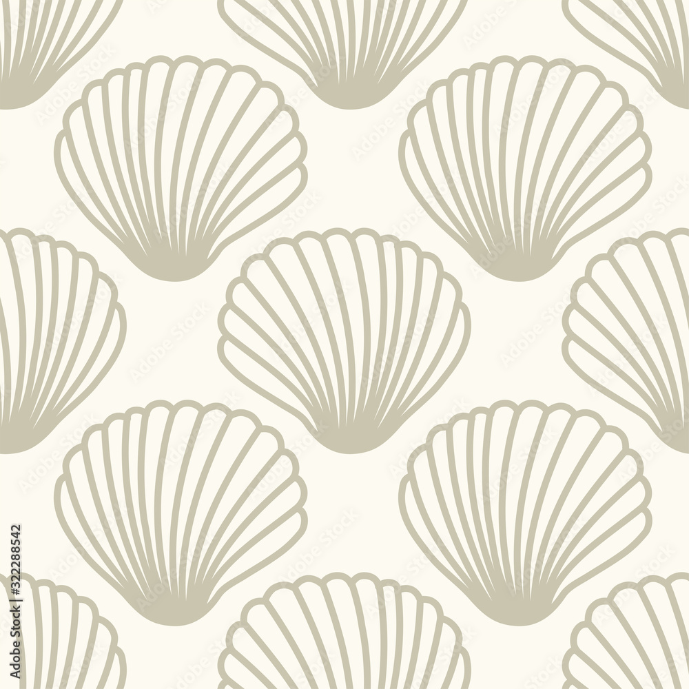 Neutral colors seamless pattern with hand drawn seashells, marine theme ...