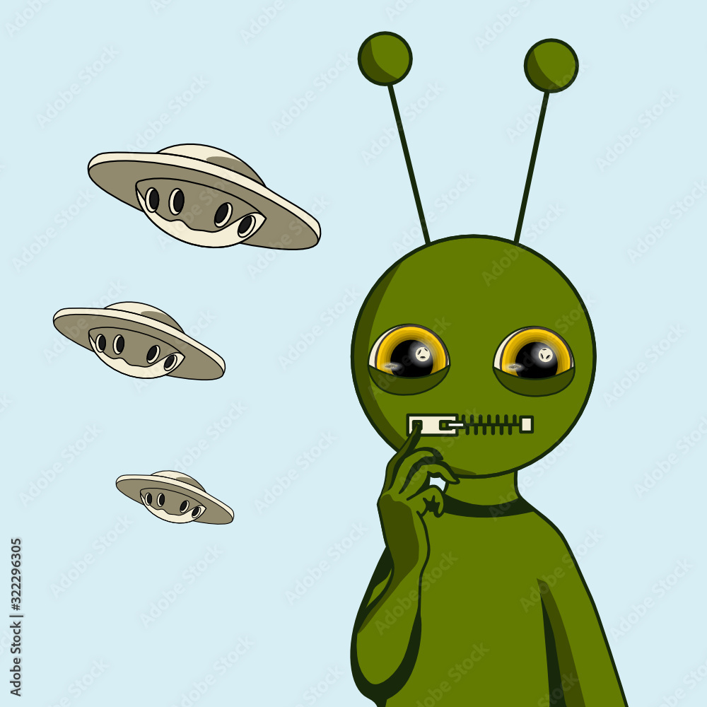 alien keeps his mouth shut by closing the zipper with his hand, funny ...