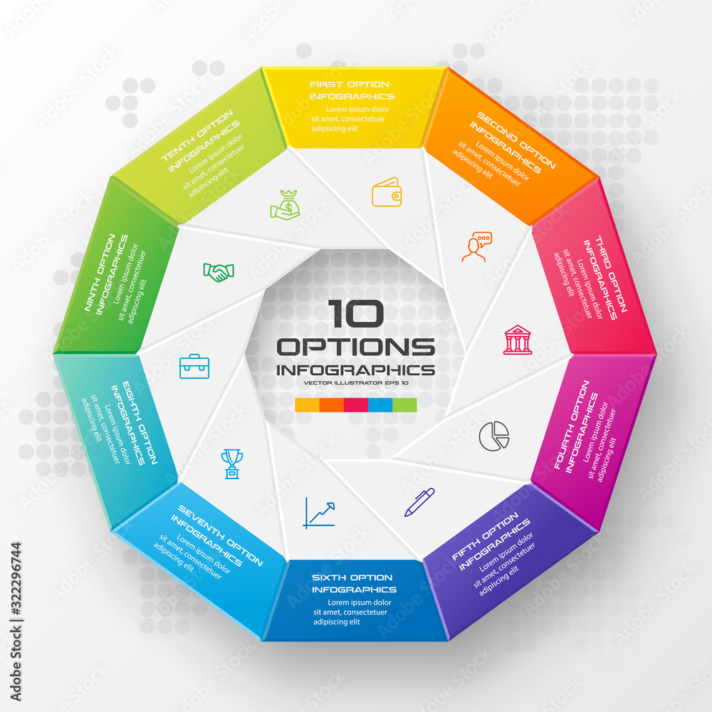 Decagon for infographics,Diagram with 10 options,Vector template for ...
