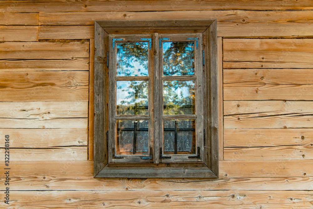 vintage style window frame rural house wooden deck wall exterior ...