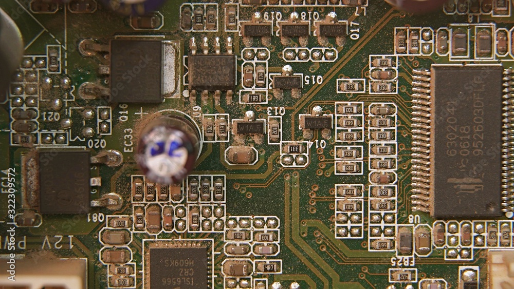 Green circuit board background of PC computer motherboard, green ...