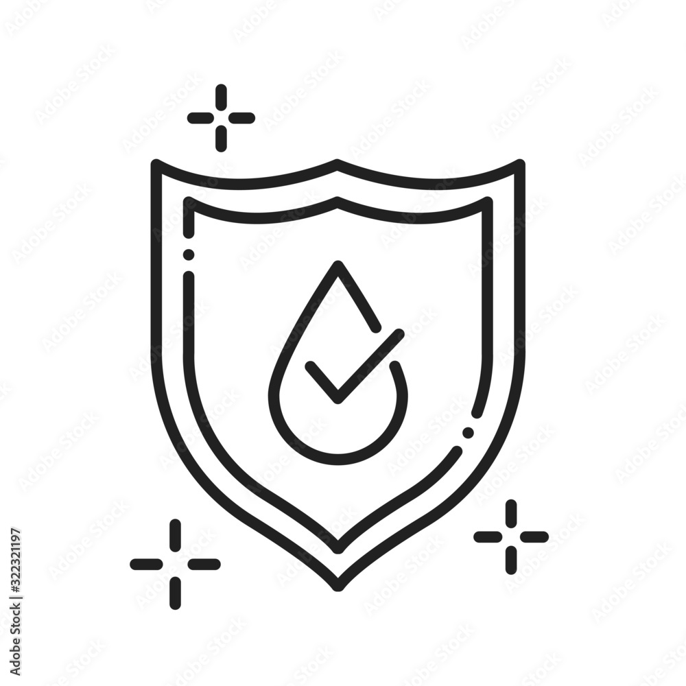 Waterproof black line icon. Water repellent coating concept ...