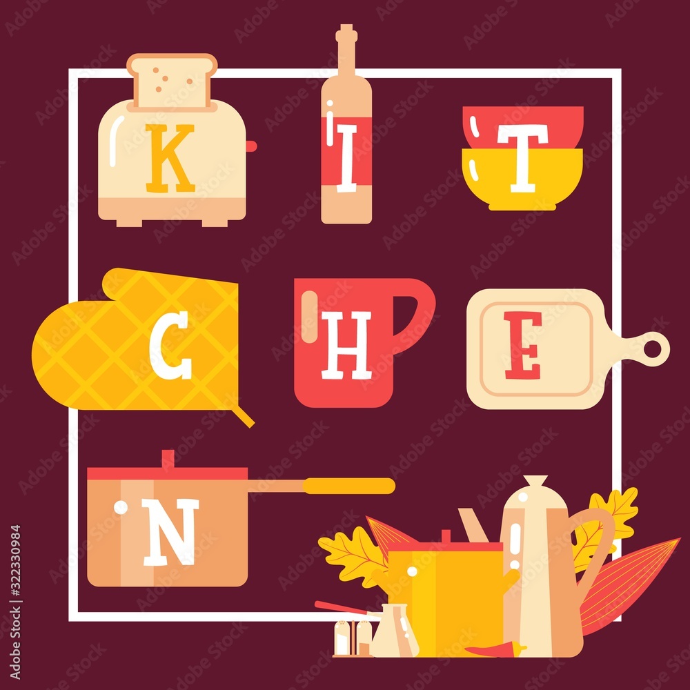 Kitchen typographic poster, cookware shop brochure cover vector ...
