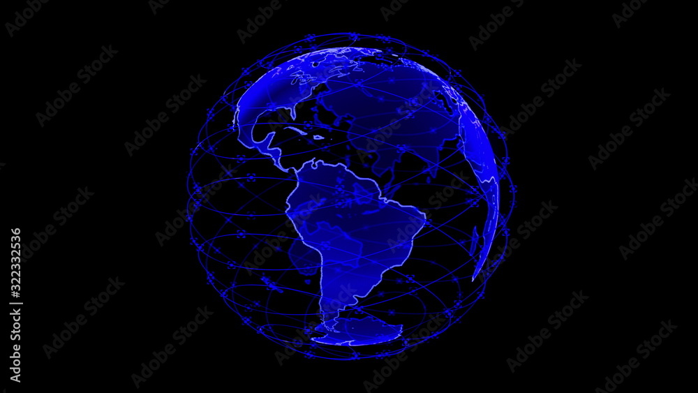 global network earth data globe - abstract 3D rendering satellites ...