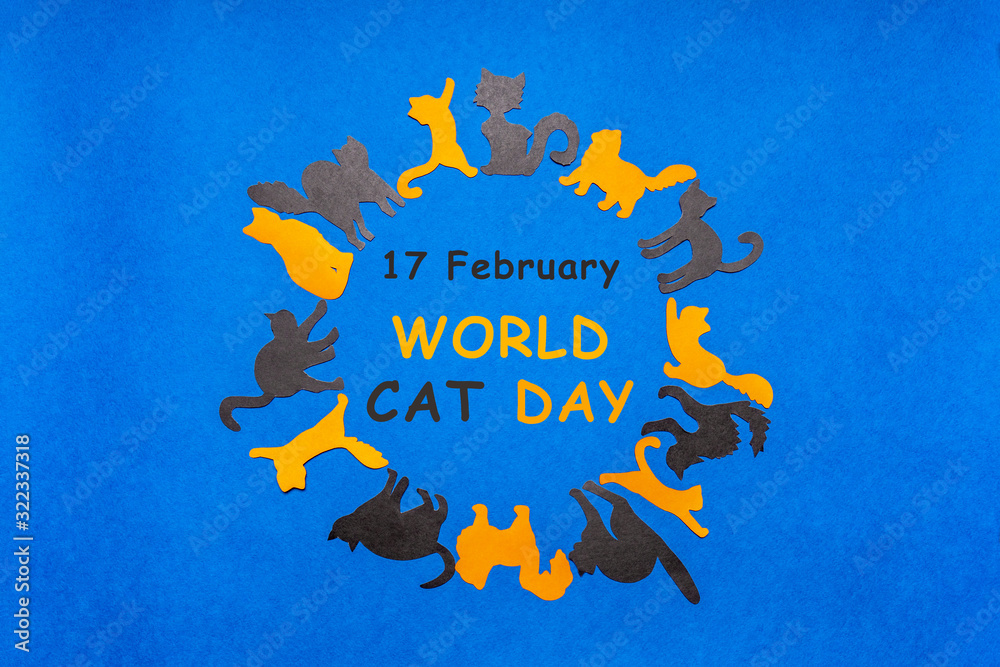 Happy International Cat Day in Europe. Round frame made of orange and ...