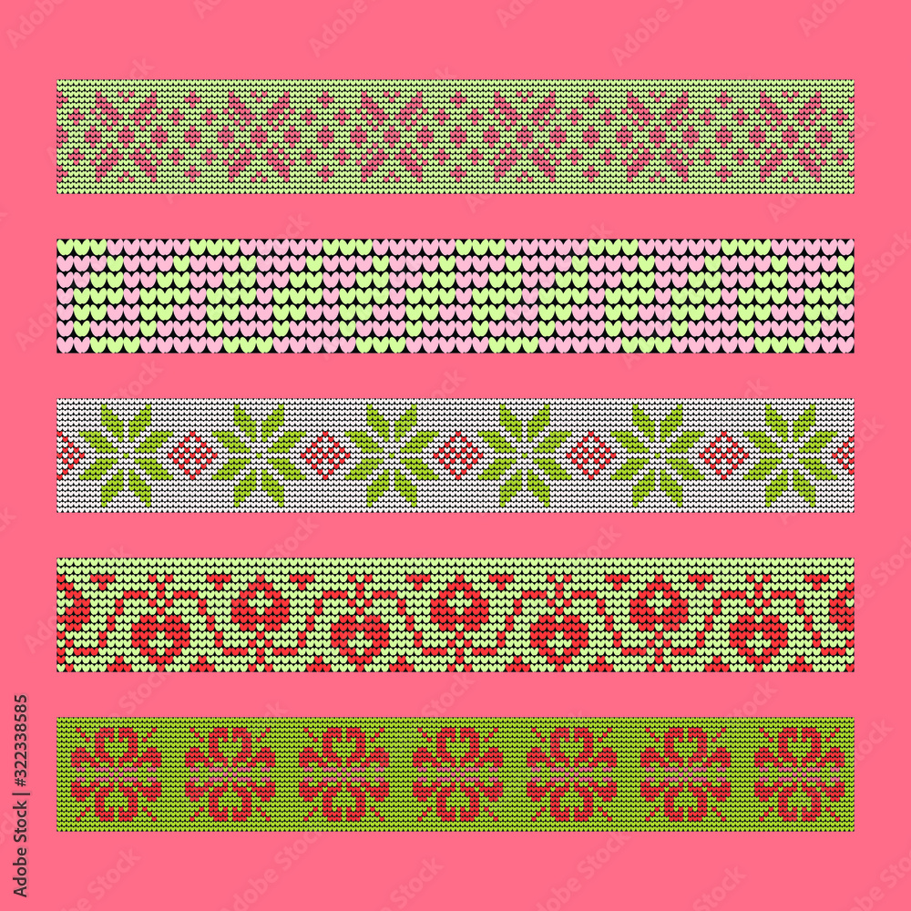 Norwegian traditional ornament. Borders with floral ornament. Knitting ...