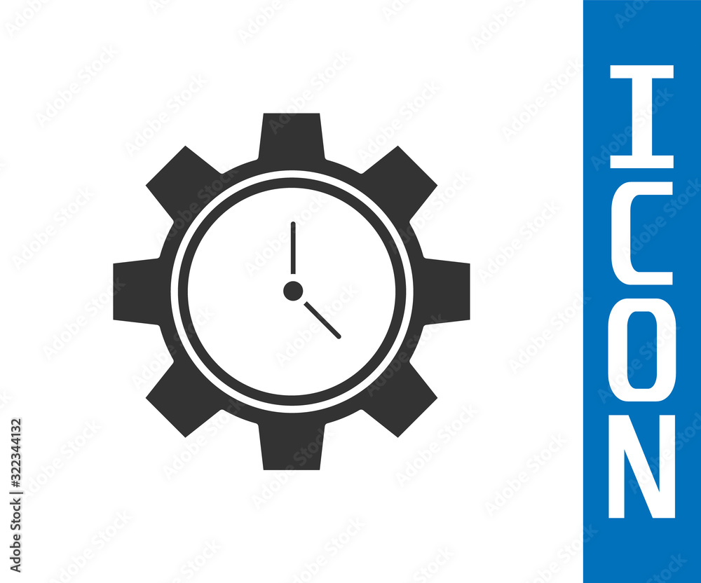 Grey Time Management icon isolated on white background. Clock and gear ...