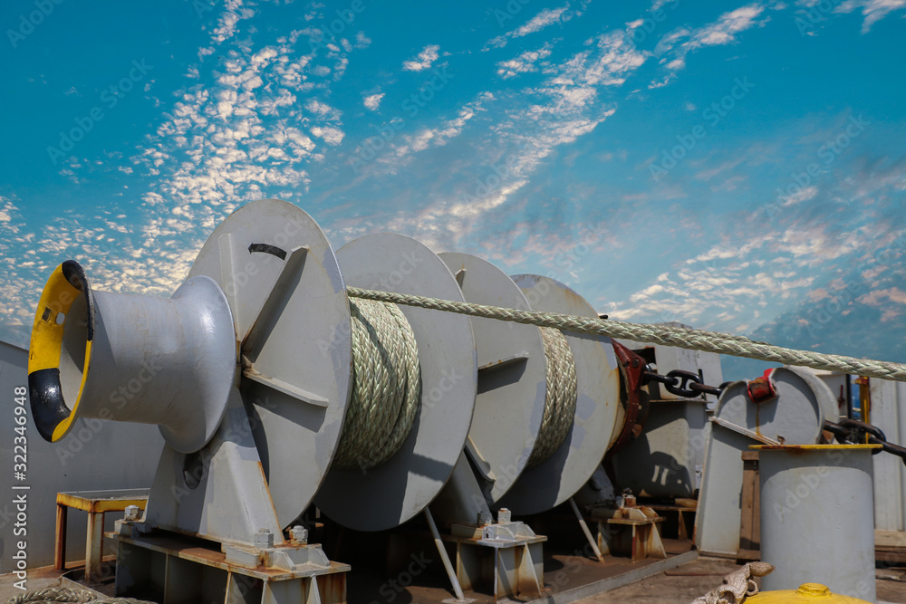 Poster Mooring winch, Mooring windlass rope anchor in drum at Deck ship ...