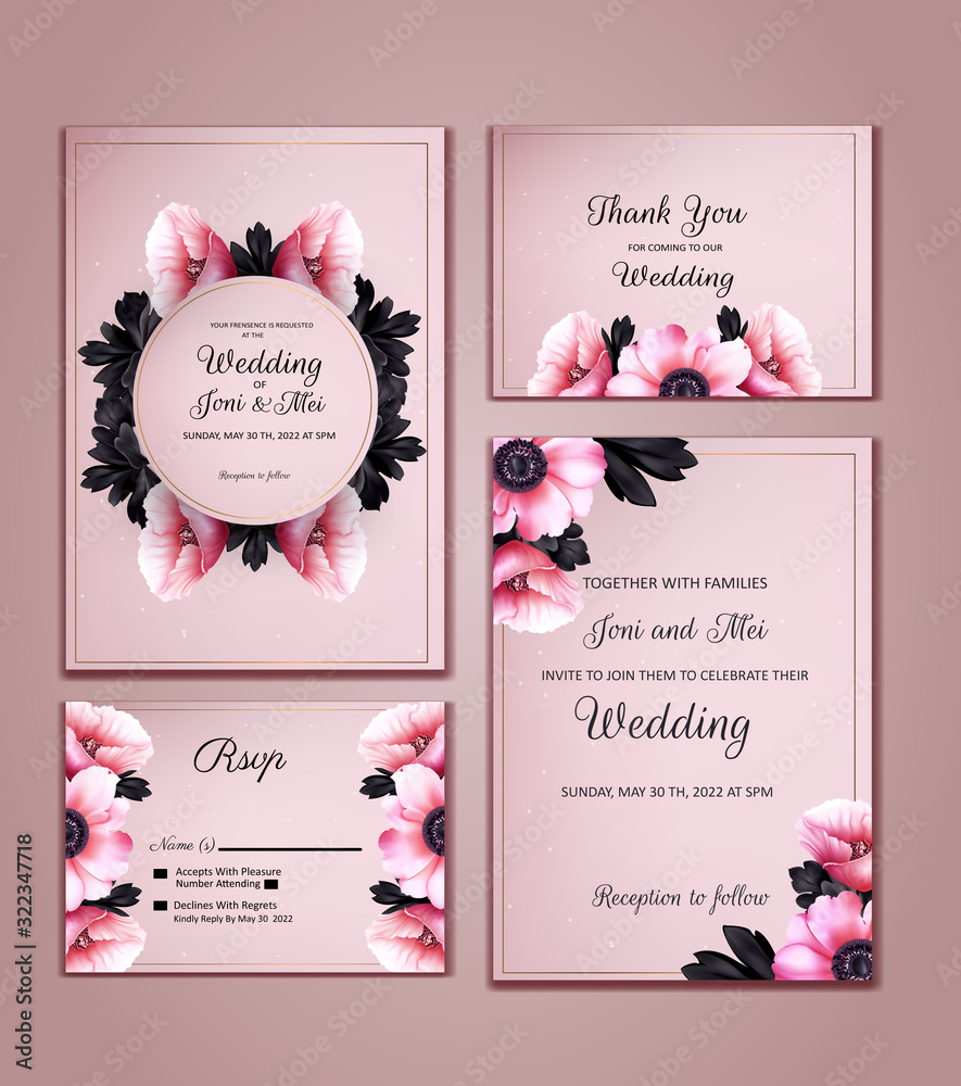 luxury pink wedding invitation card template suite elegant realistic ...
