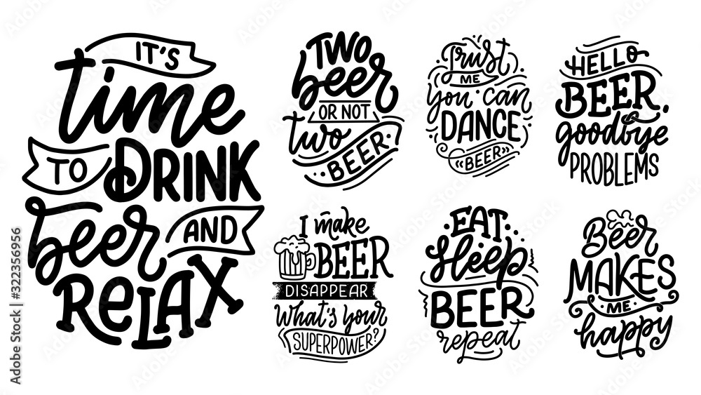 Set with lettering quotes about beer in vintage style. Calligraphic ...