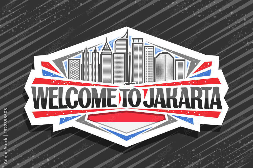 Vector logo for Jakarta, white decorative sticker with line ...