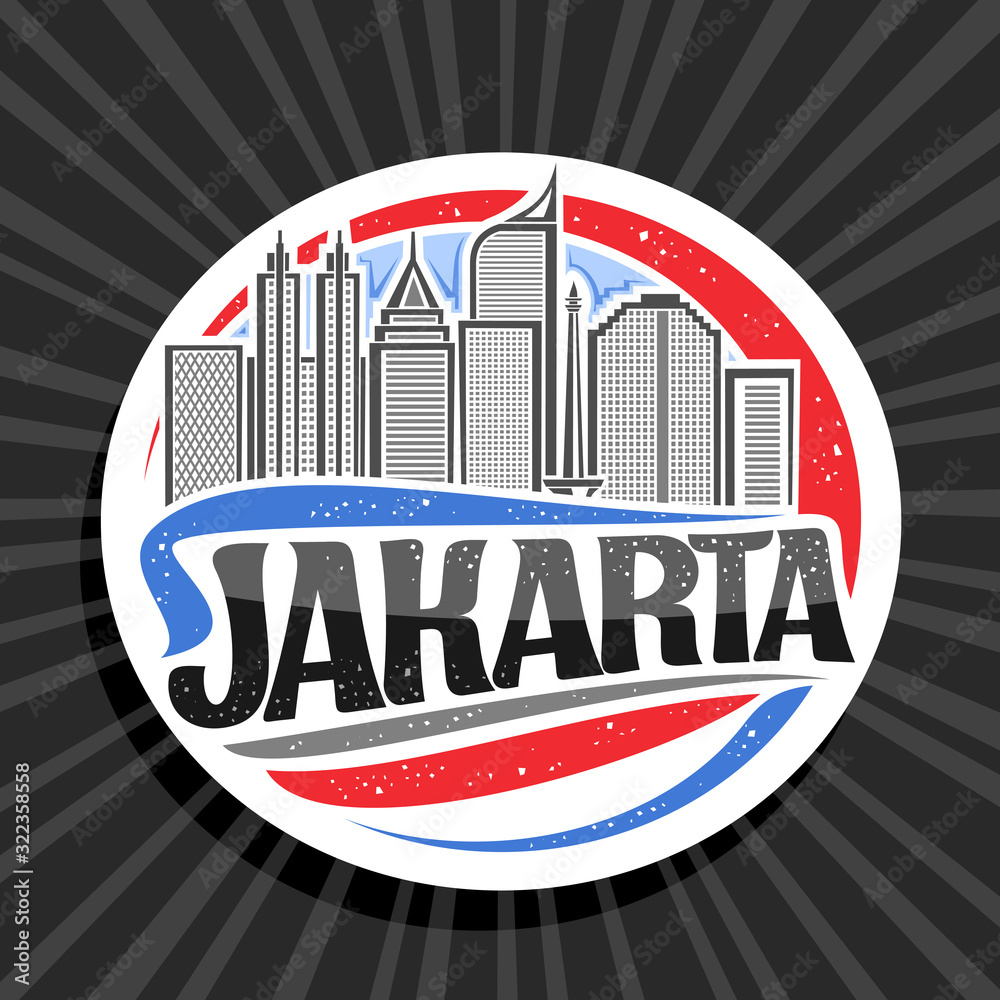 Vector logo for Jakarta, white decorative round tag with line ...