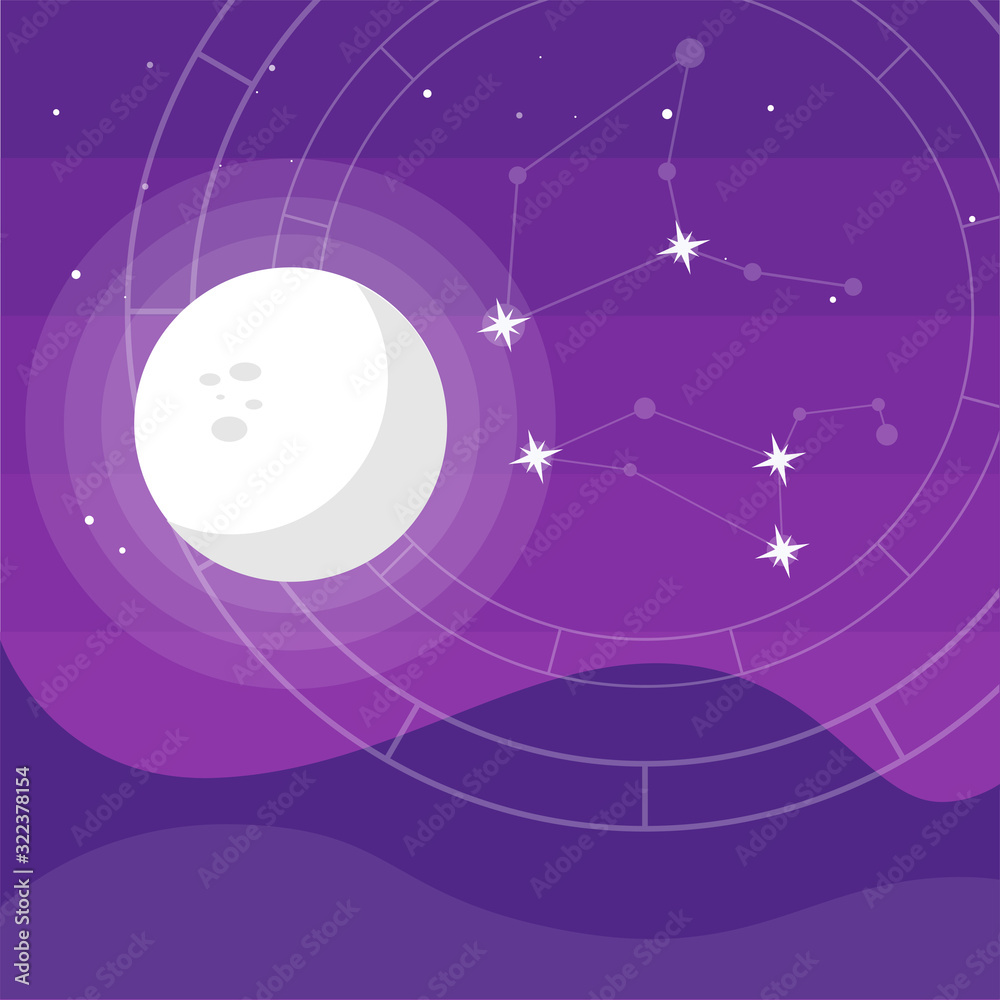 Full Moon vector flat Illustration on a purple gradient backgroud with ...