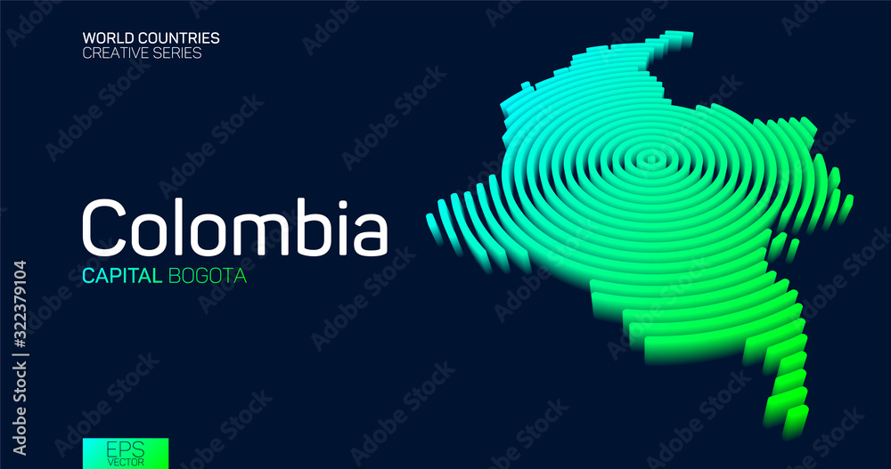 Isometric map of Colombia with neon circle lines Stock Vector | Adobe Stock