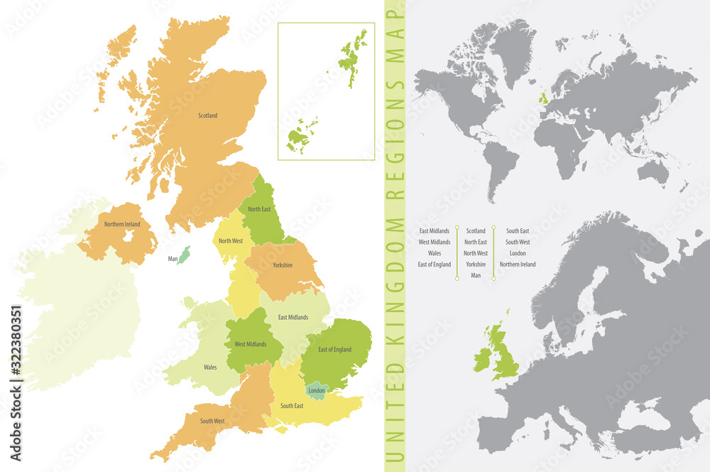 Color vector illustration, United Kingdom Regions Map Stock Vector ...