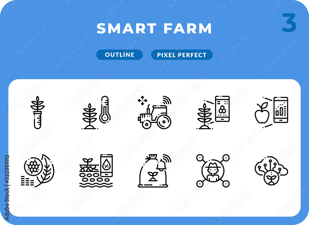 Smart Farm Outline Icons Pack for UI. Pixel perfect thin line vector ...
