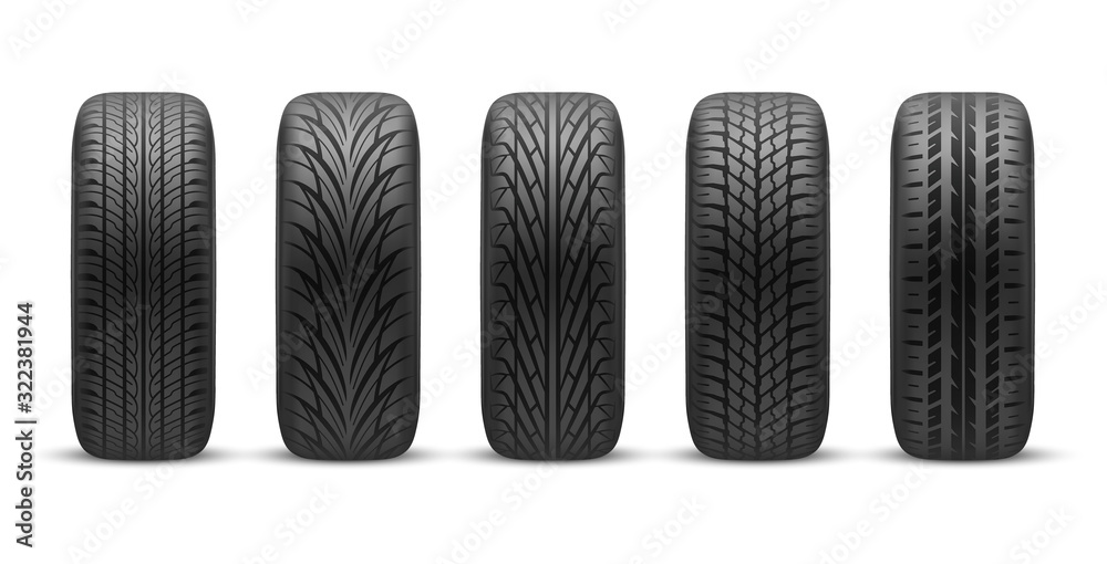 Realistic car tires with different tread patterns Stock Vector | Adobe ...