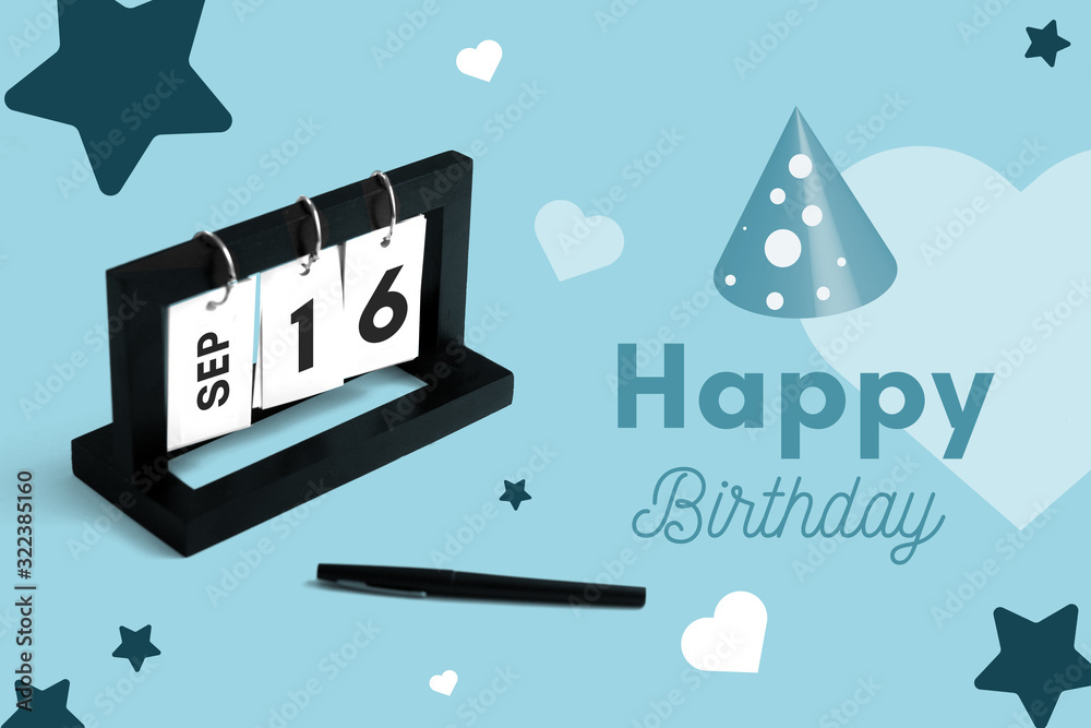 September 16th calendar for anniversary. Day 16 of month. Birthday card ...