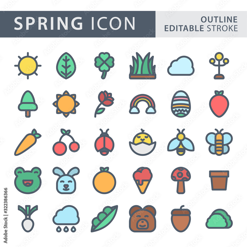 Set of Spring icon in Outline Color style isolated on white background ...