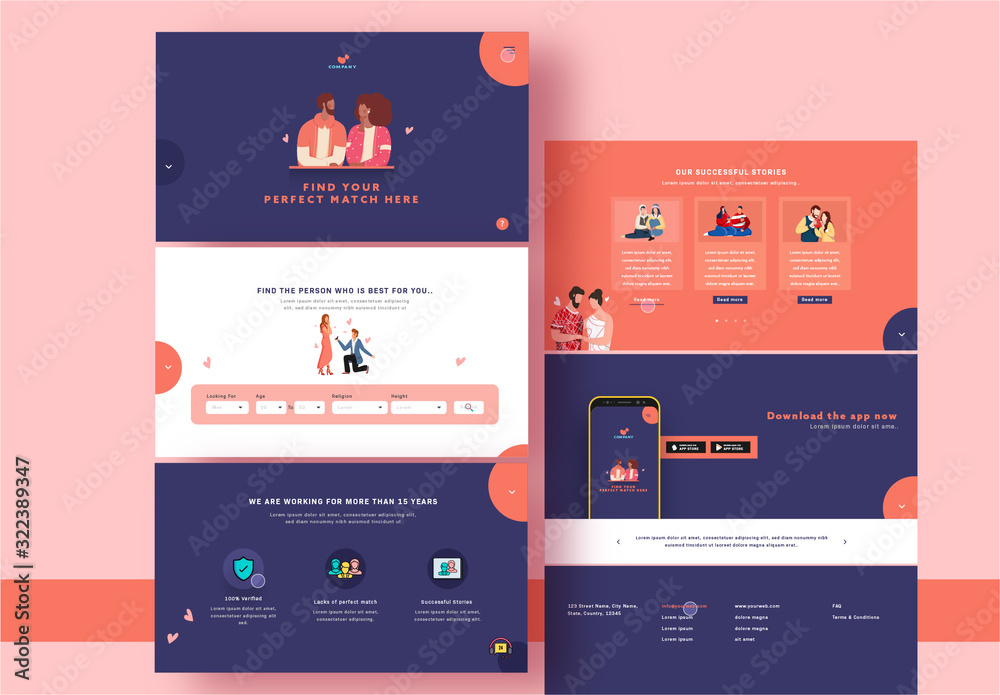 Dating Web UI Layout Stock Template | Adobe Stock