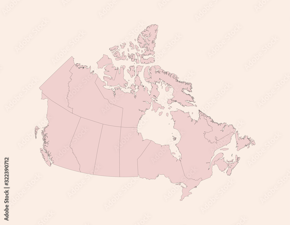 Canada country map with provinces. Vintage pink shade background vector ...