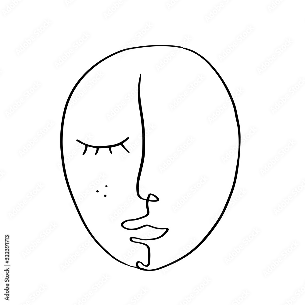 Abstract art woman face hand drawn with continuous line. Simple young ...