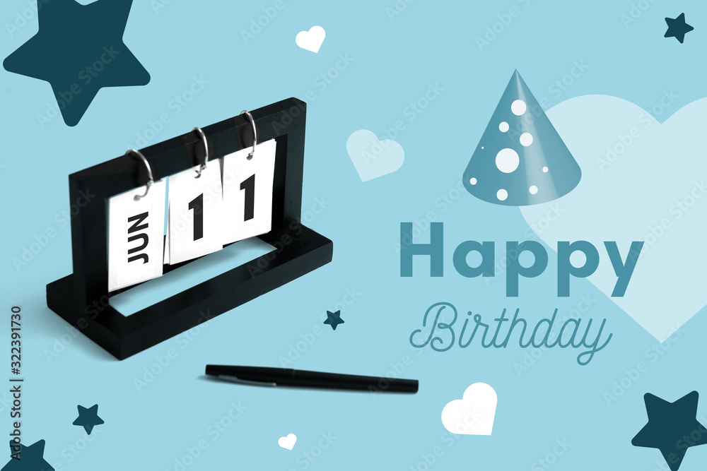 June 11th calendar for anniversary. Day 11 of month. Birthday card ...