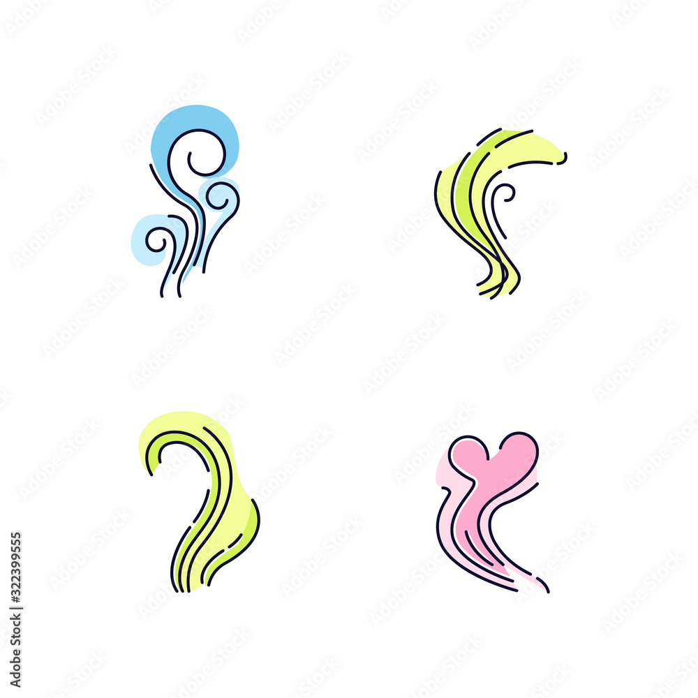 Good and bad smell RGB color icons set. Stinky odor. Heart shape fluid ...