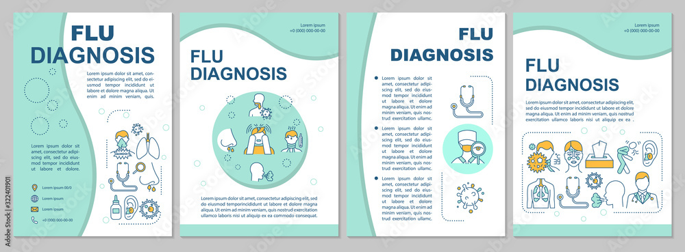 Flu diagnosis brochure template. Health exam. Patient treatment. Flyer ...