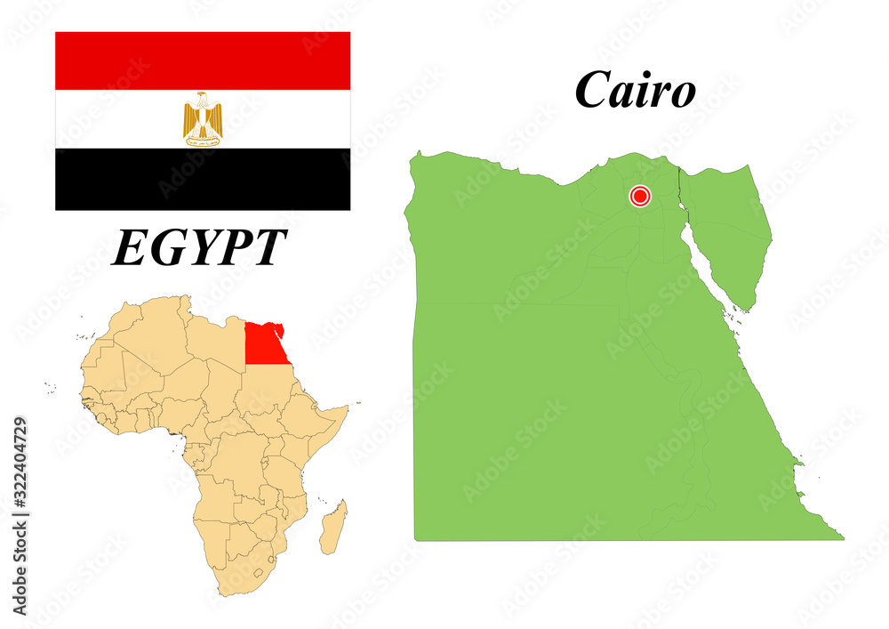 Arabian Republic Egypt. The Capital Is Cairo. Flag Of Egypt. Map of the ...