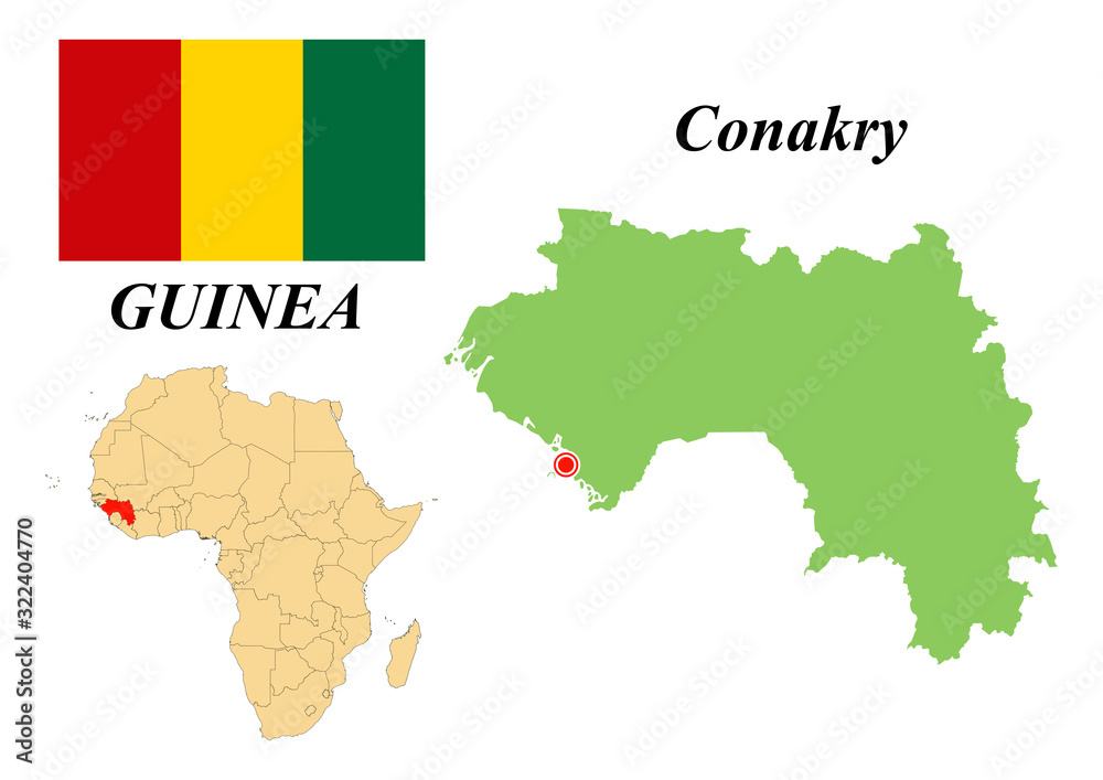 Fototapeta mapa świata dla dzieci Republic of Guinea. Capital Of ...