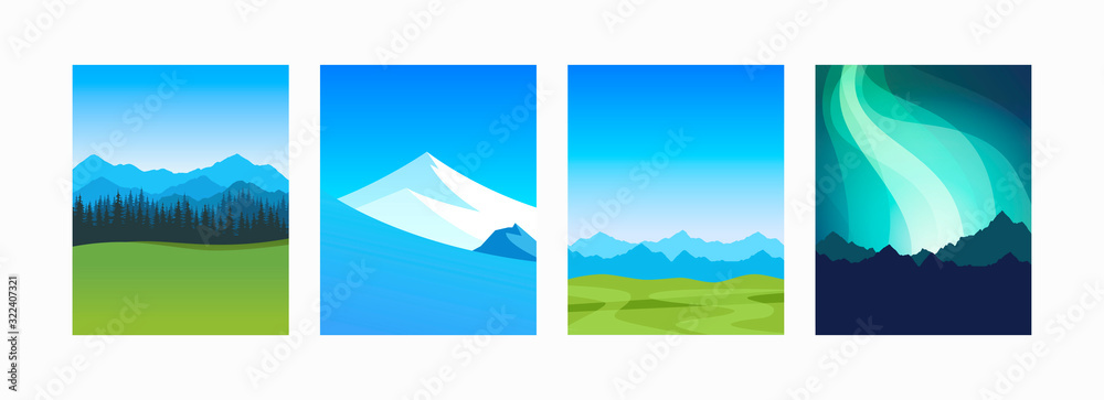 Travel Flyers with Nature Landscape backgrounds. Vector set ...