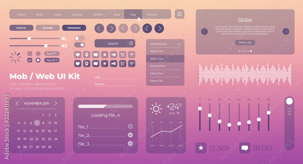Flat Mobile Web UI Kit. Universal user interface for designing ...
