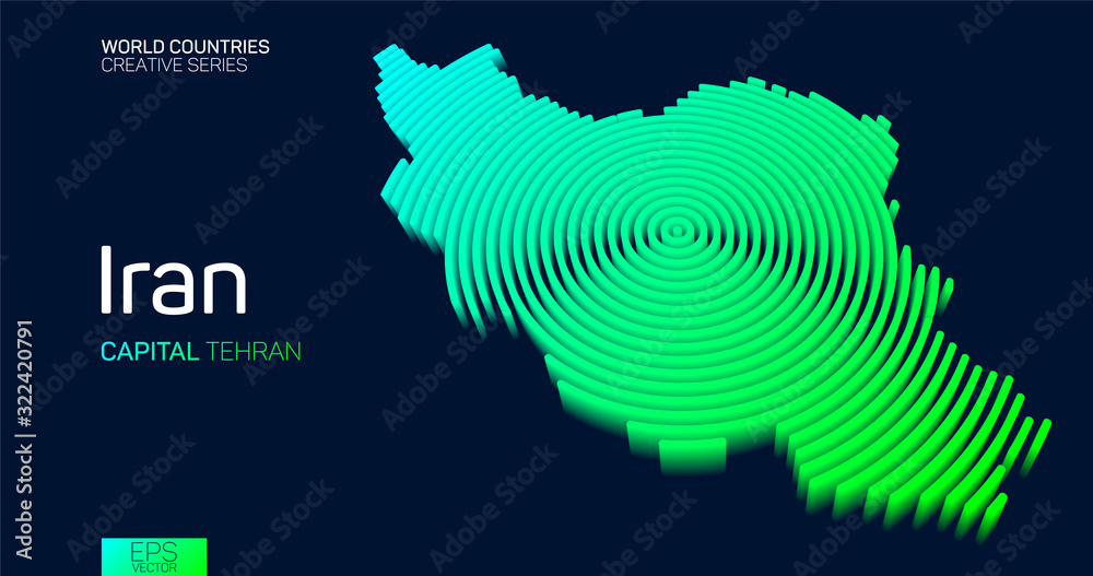 Isometric map of Iran with neon circle lines Stock Vector | Adobe Stock