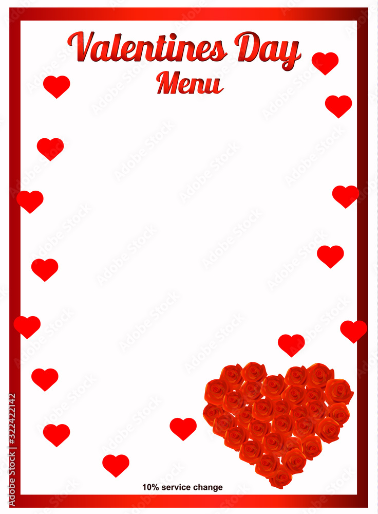 Happy Valentines day menu background. Valentines day backdrop with rose ...