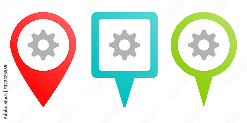 settings, pin icon. Multicolor pin vector icon, diferent type map and ...