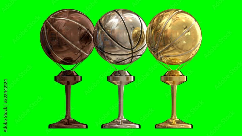 Animated rotating around gold, silver and bronze simple basketball ...