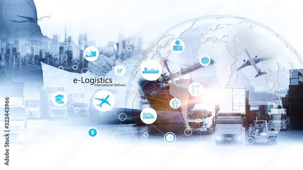Logistics international delivery concept, World map with logistic ...