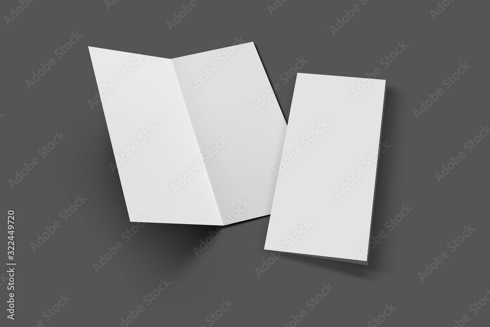 Square half fold blank opened and closed 3D illustration leaflet ...