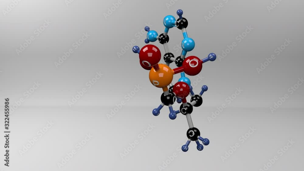 Tenofovir molecule. Molecular structure of PMPA, used with other agents ...