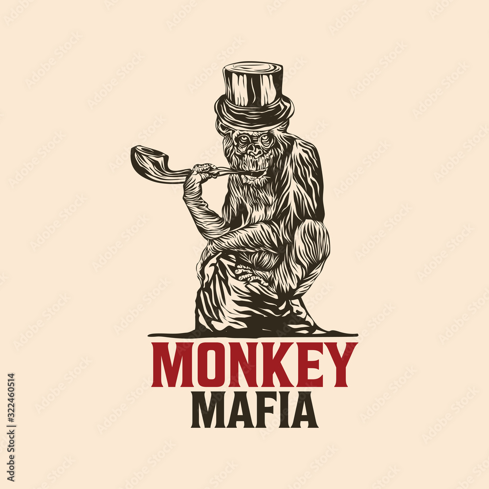 VINTAGE MAFIA MONKEY LOGO Stock Vector | Adobe Stock