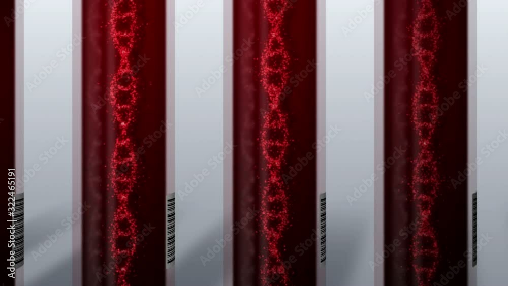 Molecule of DNA system with red blood in test tube. Blood test ...