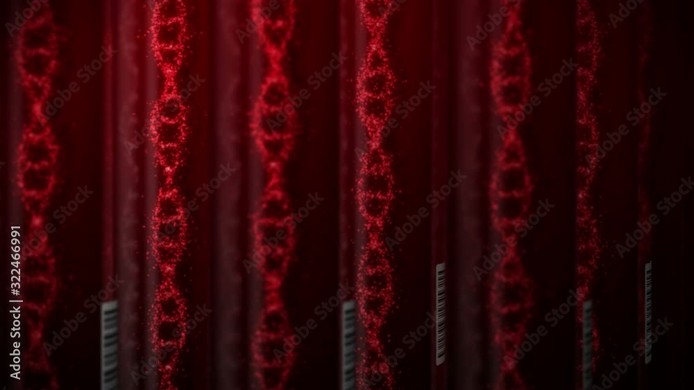 Molecule of DNA system with red blood in test tube. Blood test ...