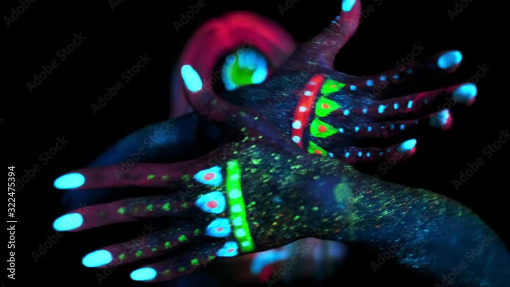Video Stock Closeup of Fantasy Female Model in Ultraviolet Illumination ...
