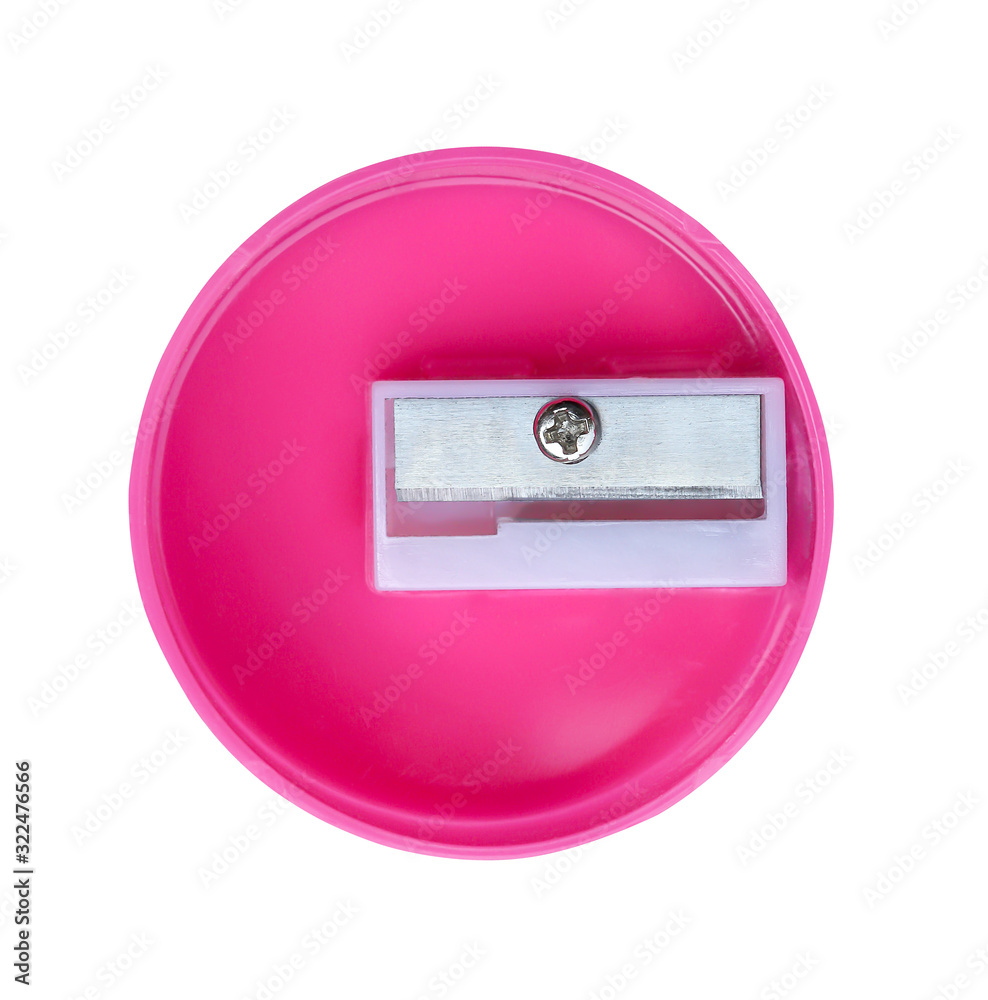 Pink pencil sharpener rectangle shape in a circle isolated on white ...