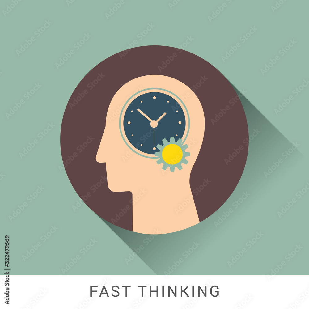 Fast thinking icon concept with clock and gear in the drawing of human ...