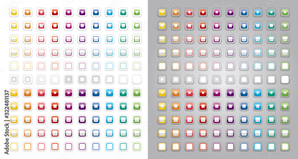Square button icon in half-folded form.Square button icons of various ...