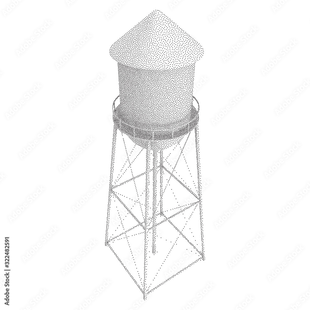 Water tower. Industrial construction with water tank. Dotwork Frame ...