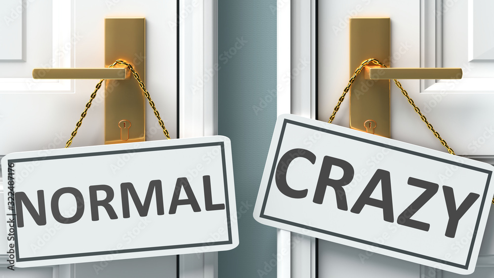 Normal or crazy as a choice in life - pictured as words Normal, crazy ...